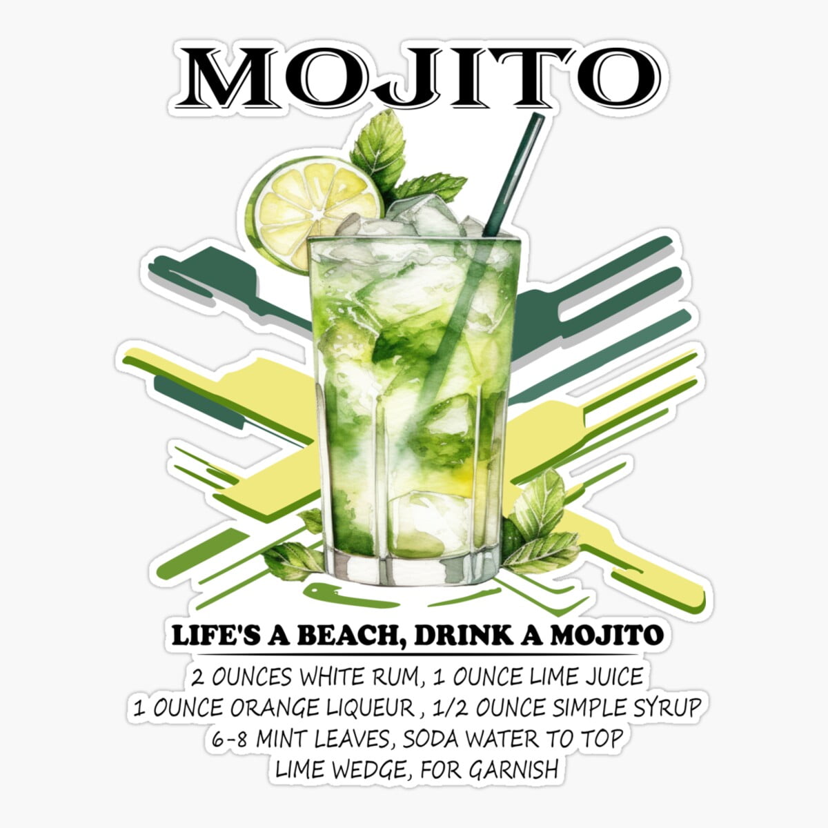 Maneki Mojito Cocktail Recipe Mixologist - Cocktail Mixology Bartender Git Sticker, Phone Decal ...