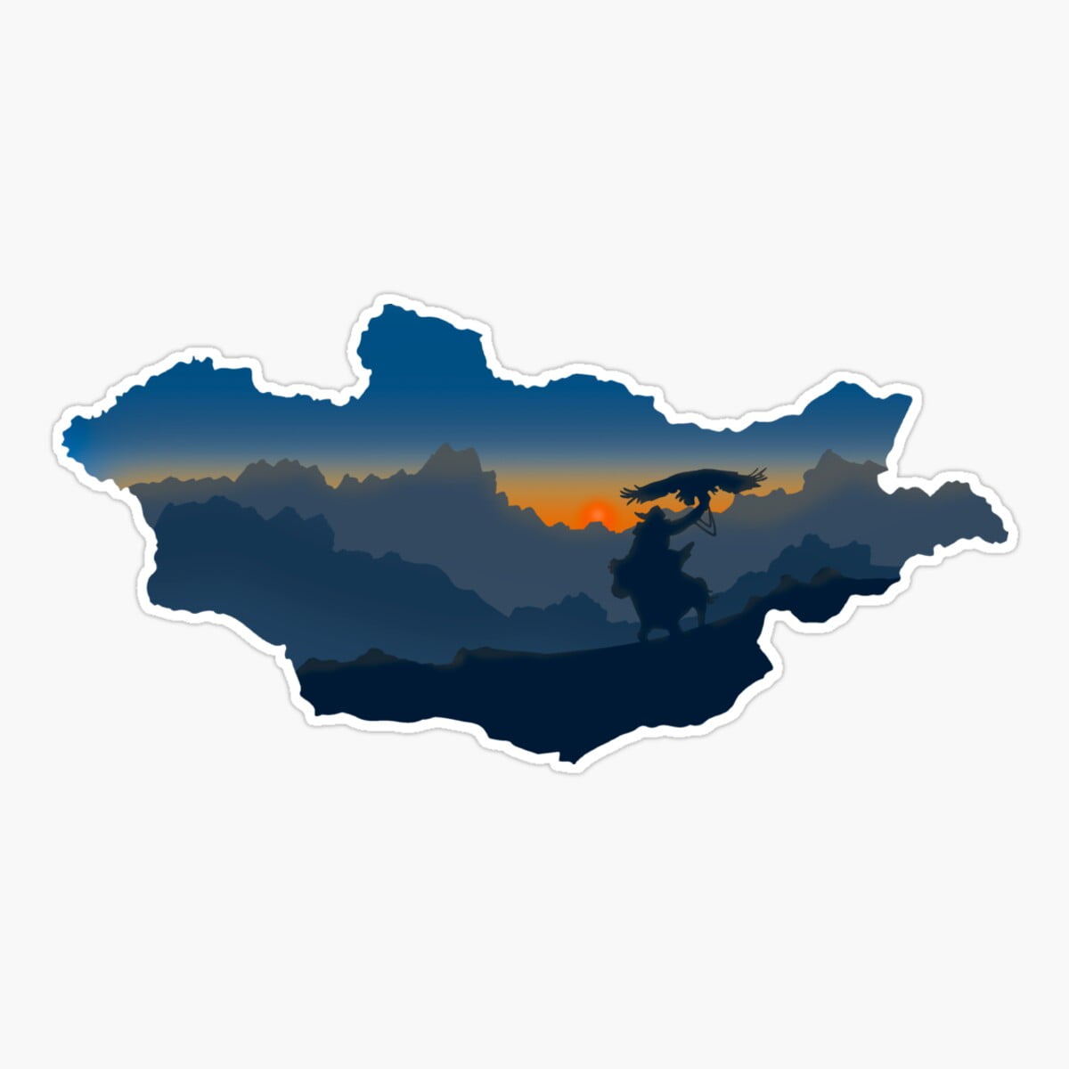 Maneki Mongolia Map And Landscape Sticker, Phone Decal Water Bottle ...