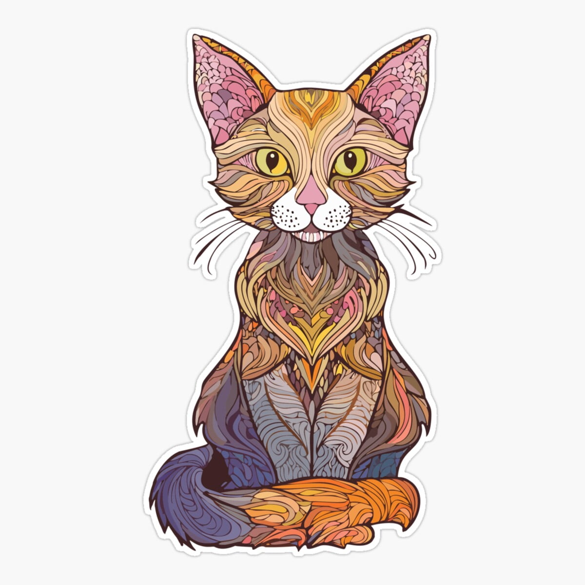 Maneki Mosaic Colorul Cool Cat Sticker, Phone Decal Water Bottle ...