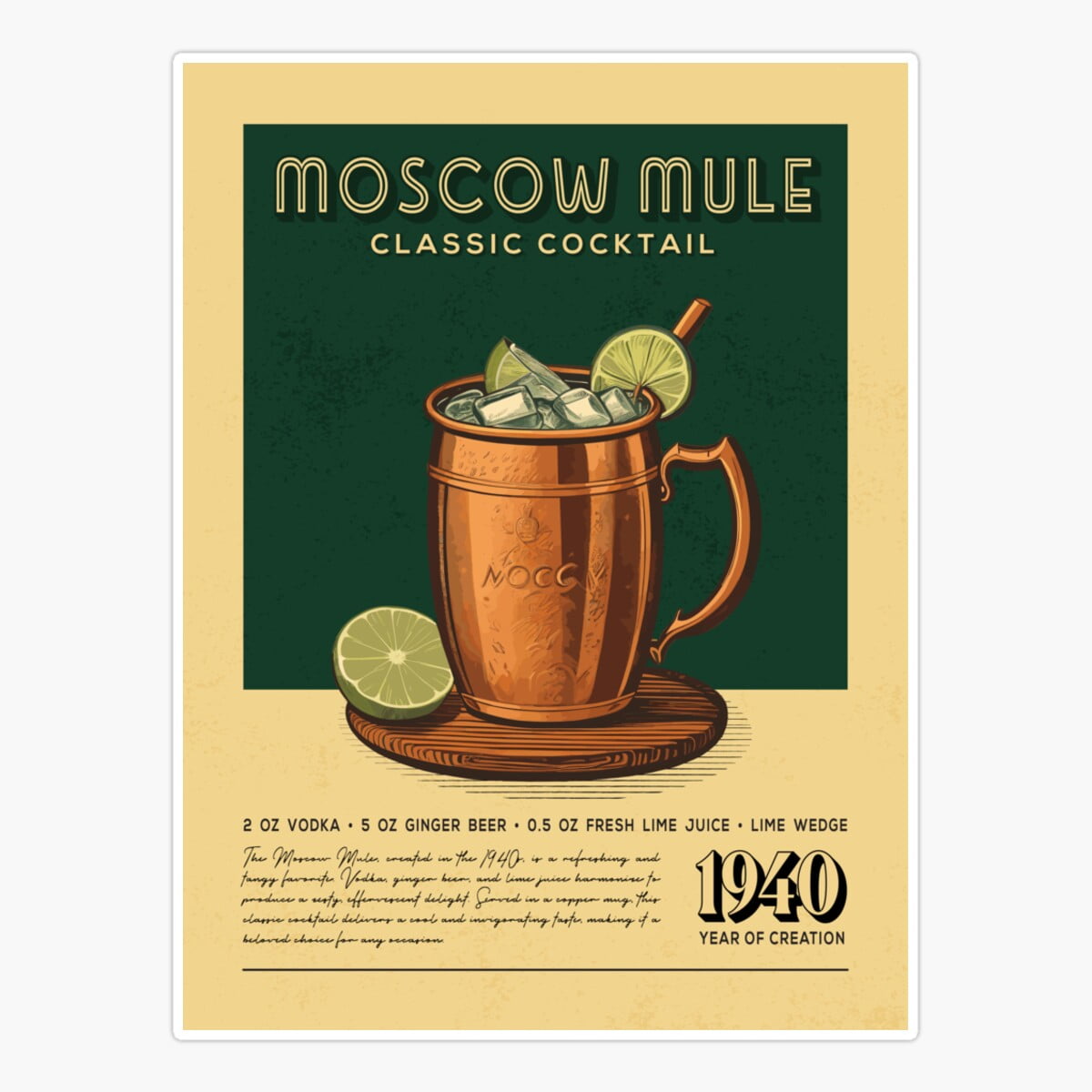 Maneki Moscow Mule Cocktail Vintage Recipe Poster Sticker, Phone Decal ...