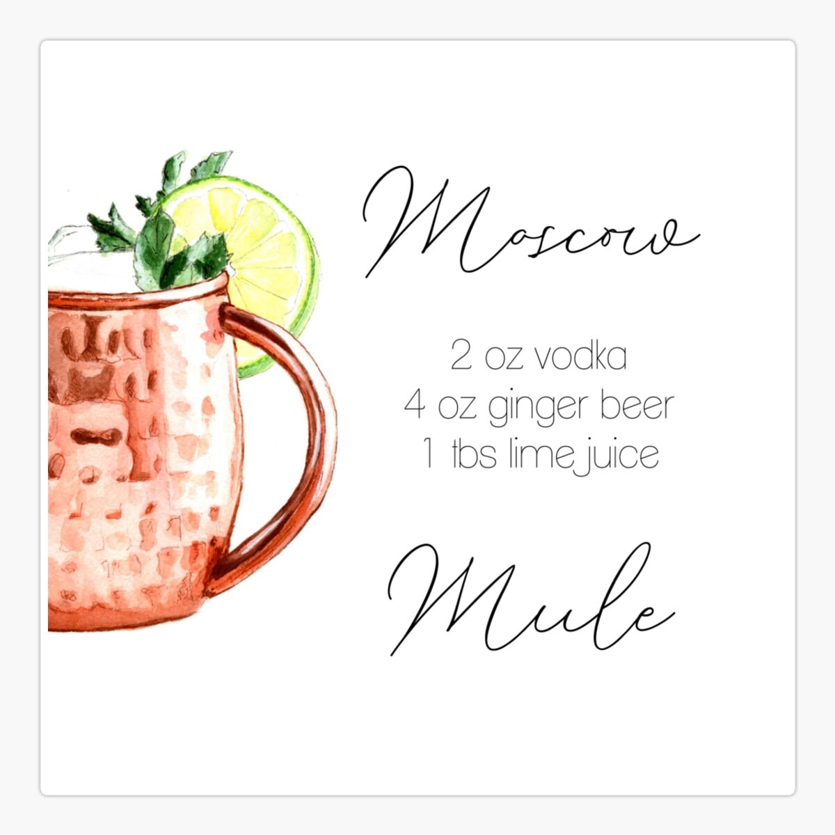 Maneki Moscow Mule Recipe Sticker, Phone Decal Water Bottle Stickers ...