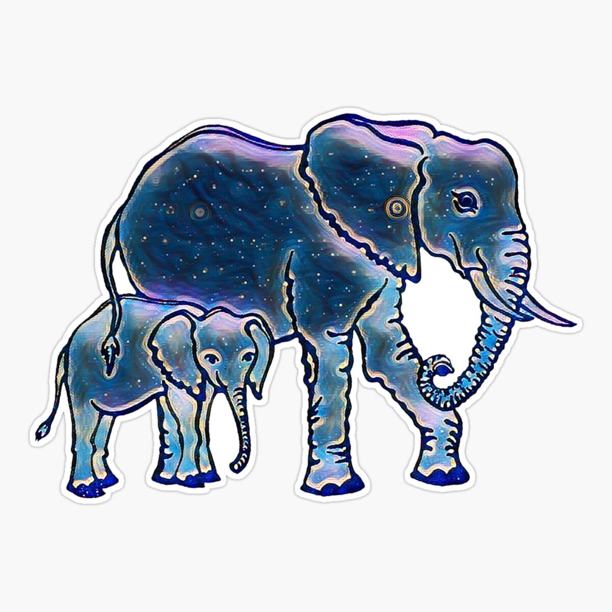 Maneki Mother And Baby Elephant Drawing Er, Phone Decal Water Bottle ...