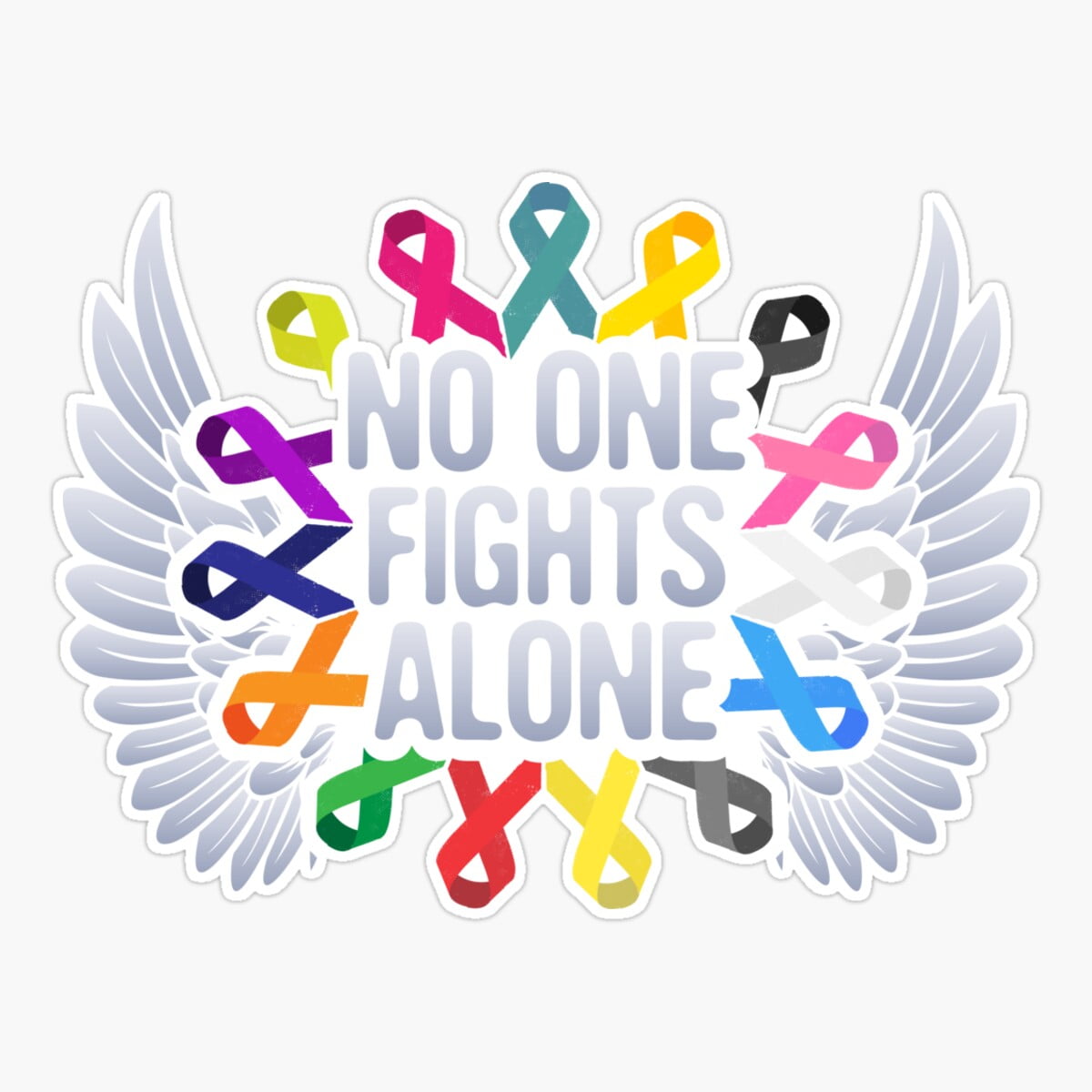 Maneki Multi Color Ribbon Cancer Awareness, No One Fights Alone ...
