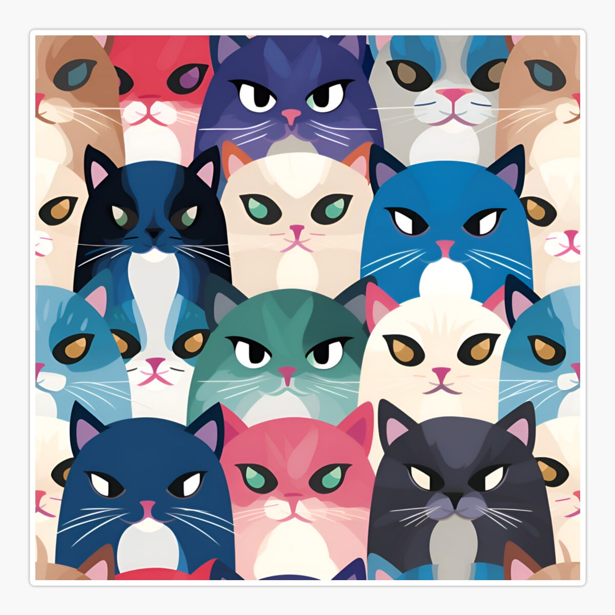 Maneki Multi Grumpy Cats Pattern Texture Kawaii Sticker, Phone Decal ...