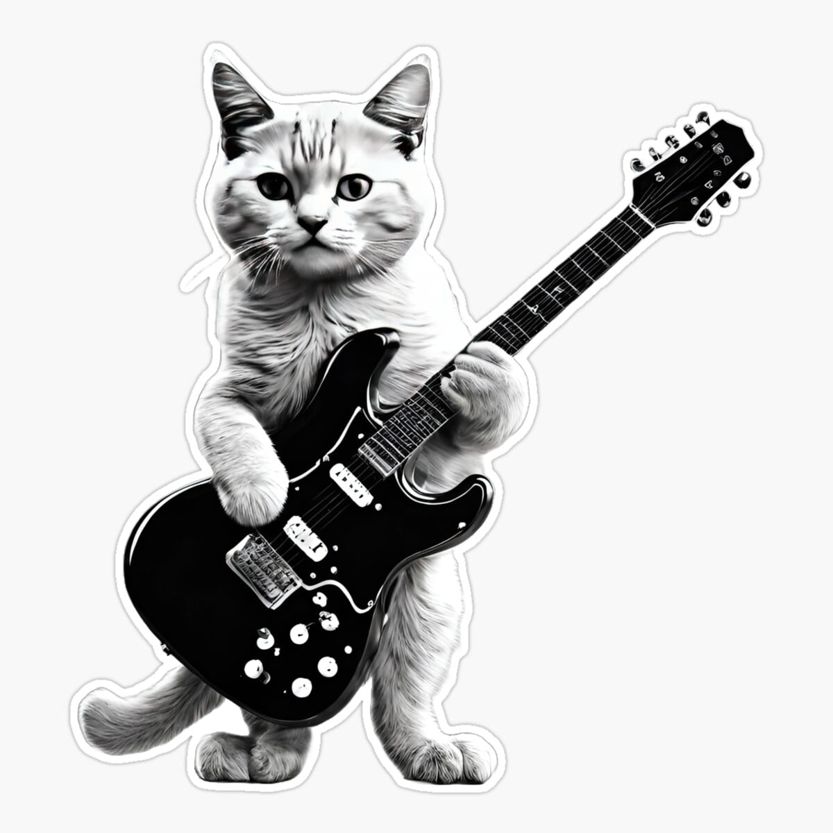 Maneki Musician Animals Orchestra Cat Guitarist Sticker, Phone Decal ...