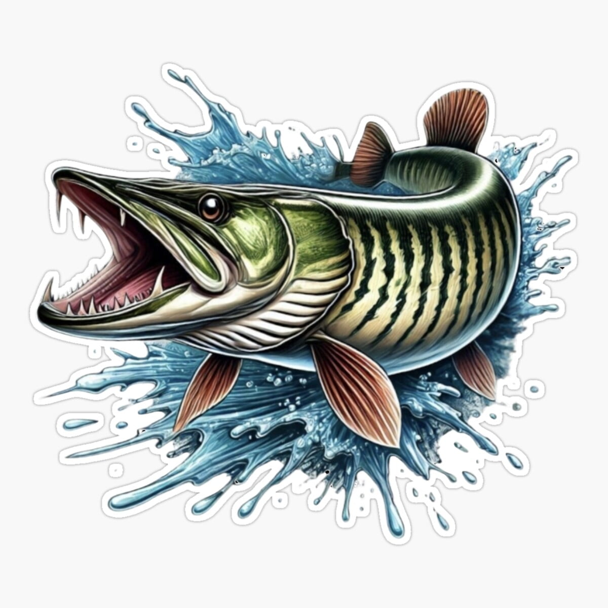 Maneki Muskie Jumping Splash Ishing Art Er, Phone Decal Water Bottle ...