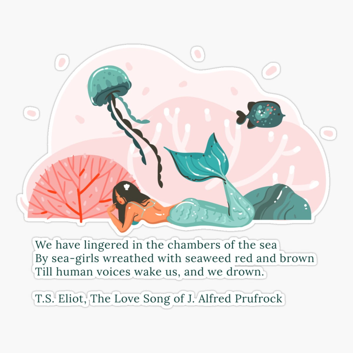 Maneki Mythical Pastel Mermaid Fantasy Meets T.S Eliot Sticker, Phone ...