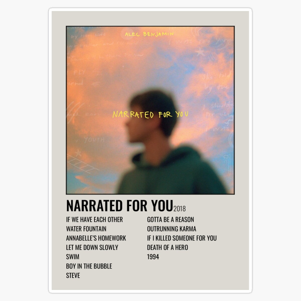 Maneki Narrated For You By Alec Benjamin Album Poster Er, Phone Decal ...