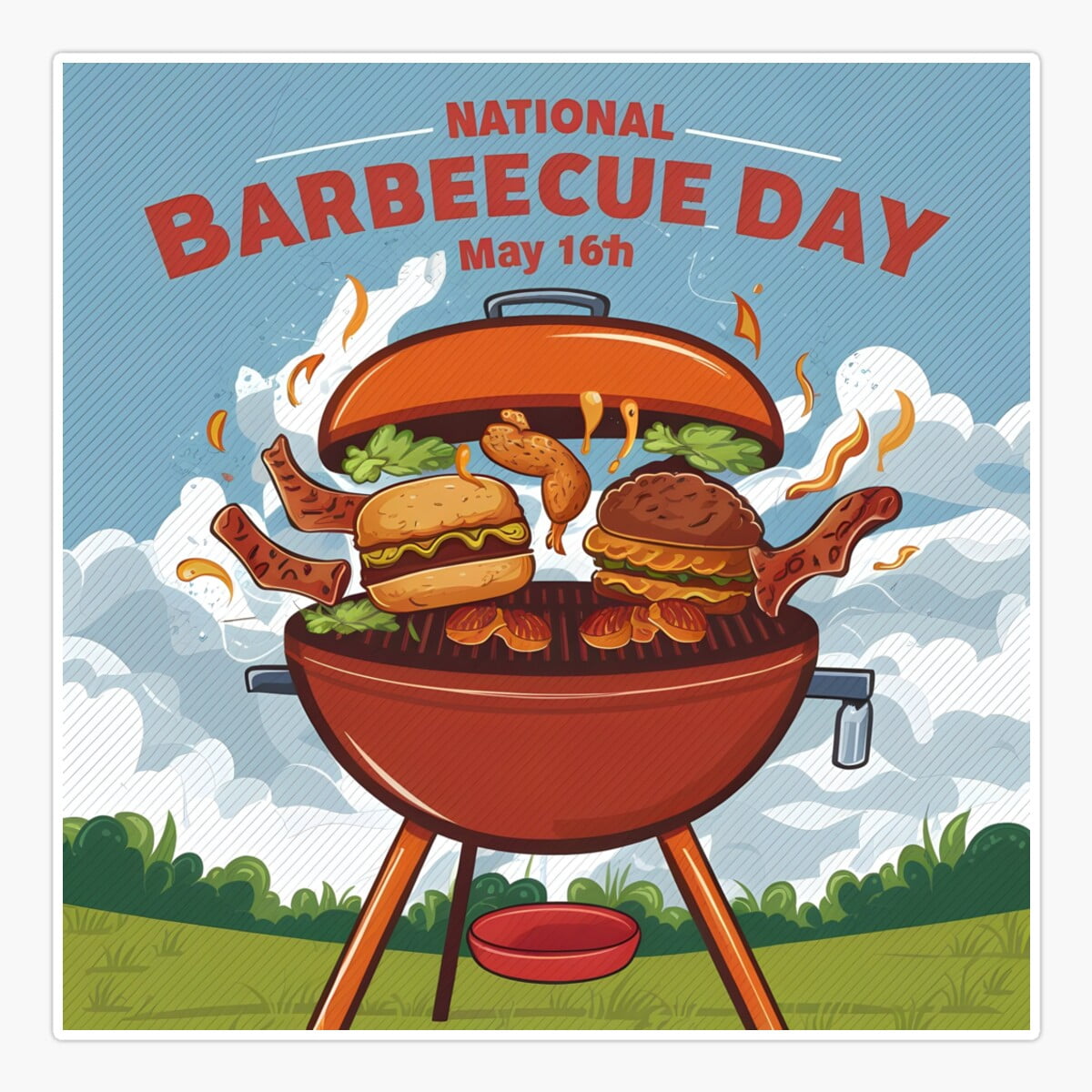 Maneki National Barbecue Day Sticker, Phone Decal Water Bottle Stickers ...