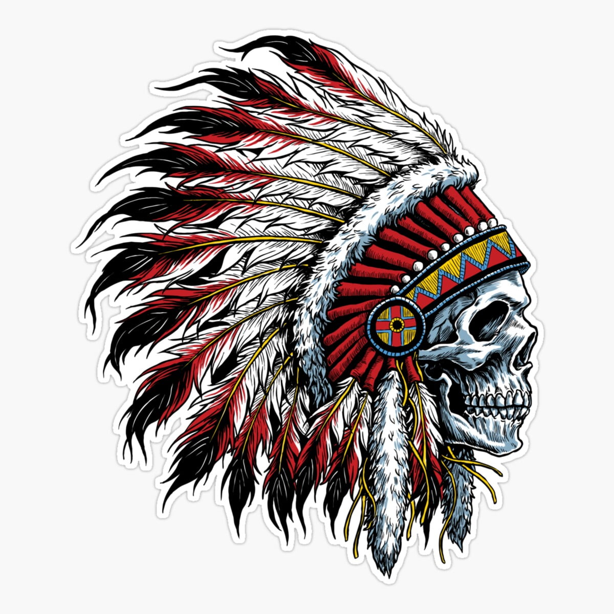 Maneki Native American Indian Tribal Skull Er, Phone Decal Water Bottle ...