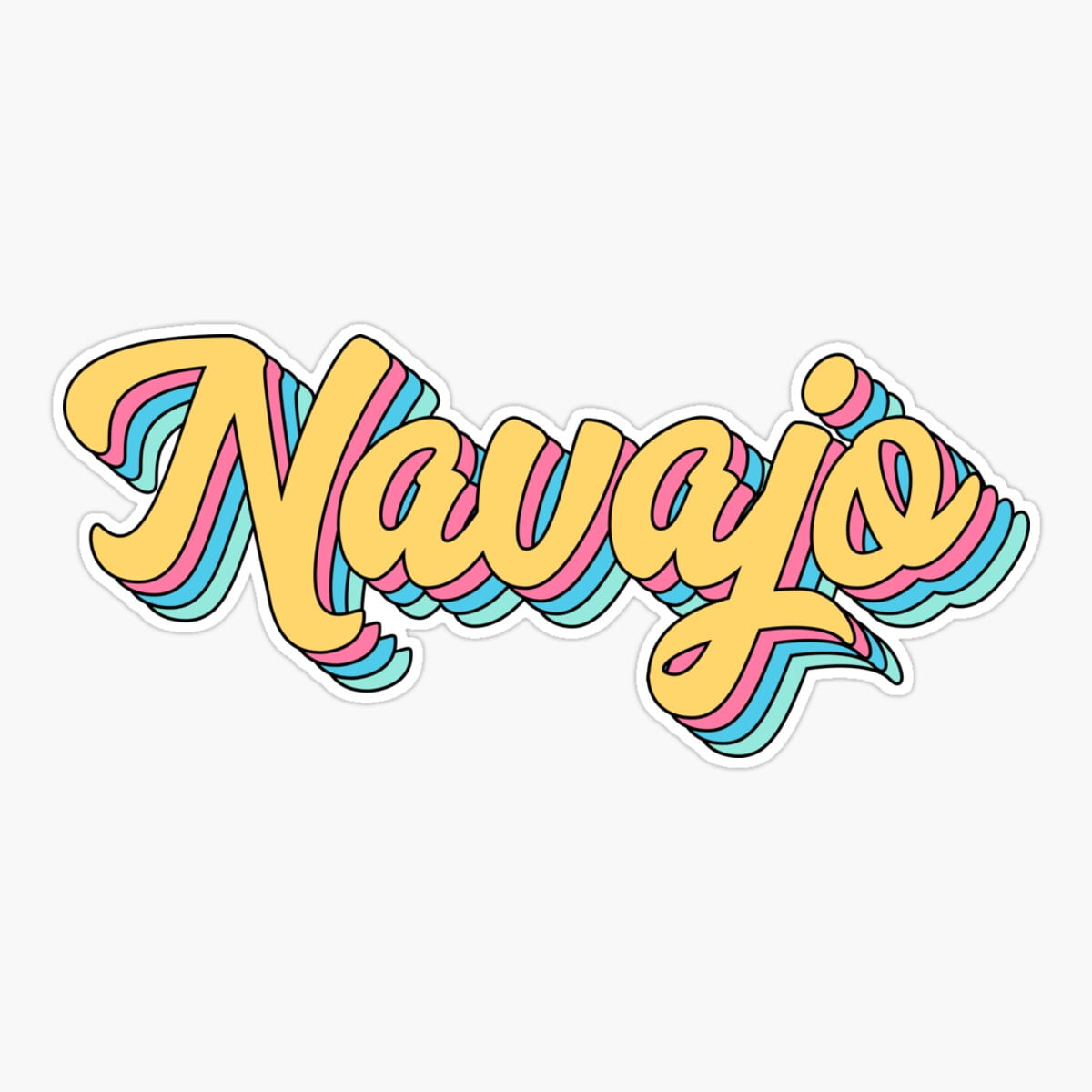 Maneki Navajo Retro Yellow Script Sticker, Phone Decal Water Bottle ...