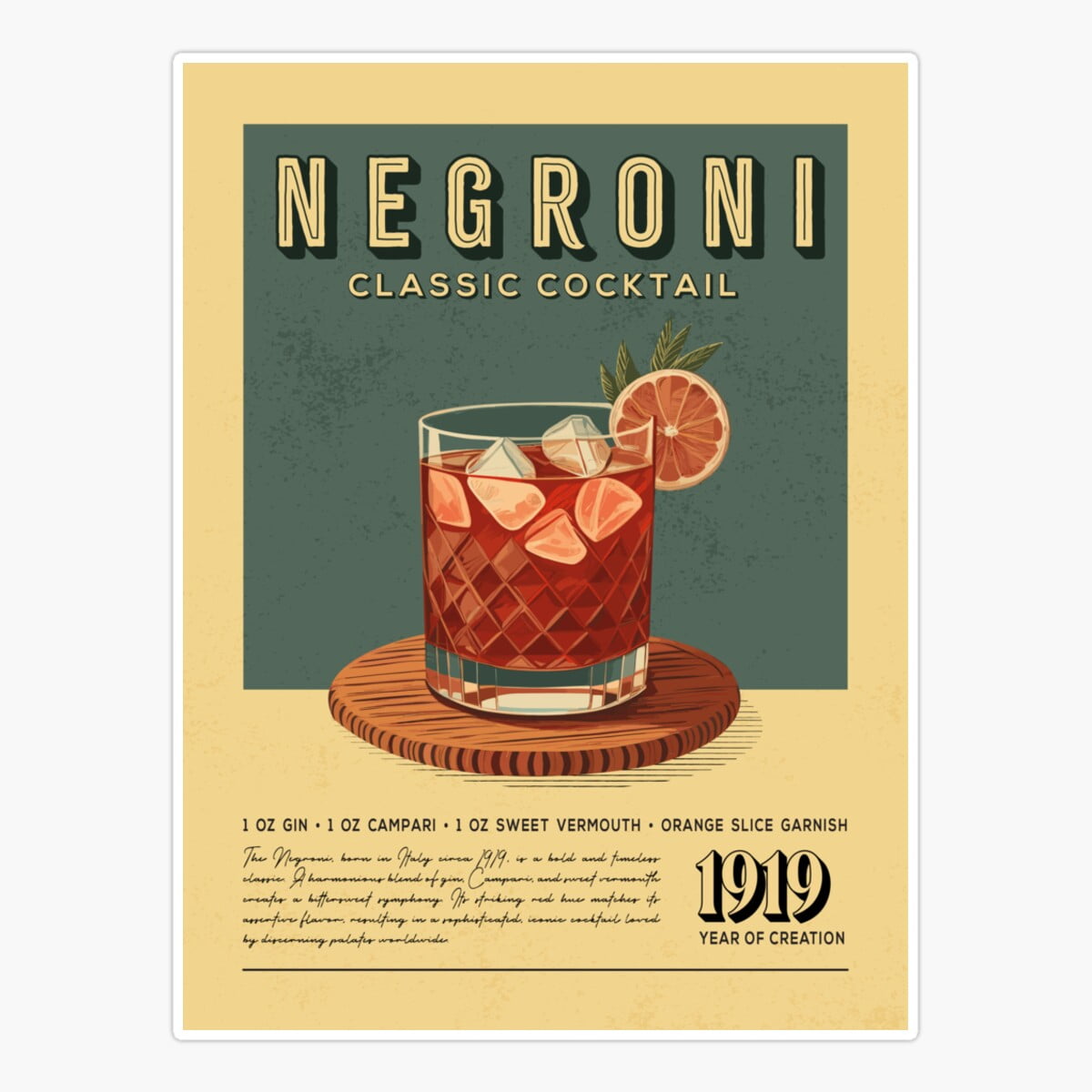 Maneki Negroni Cocktail Vintage Recipe Poster Sticker, Phone Decal ...