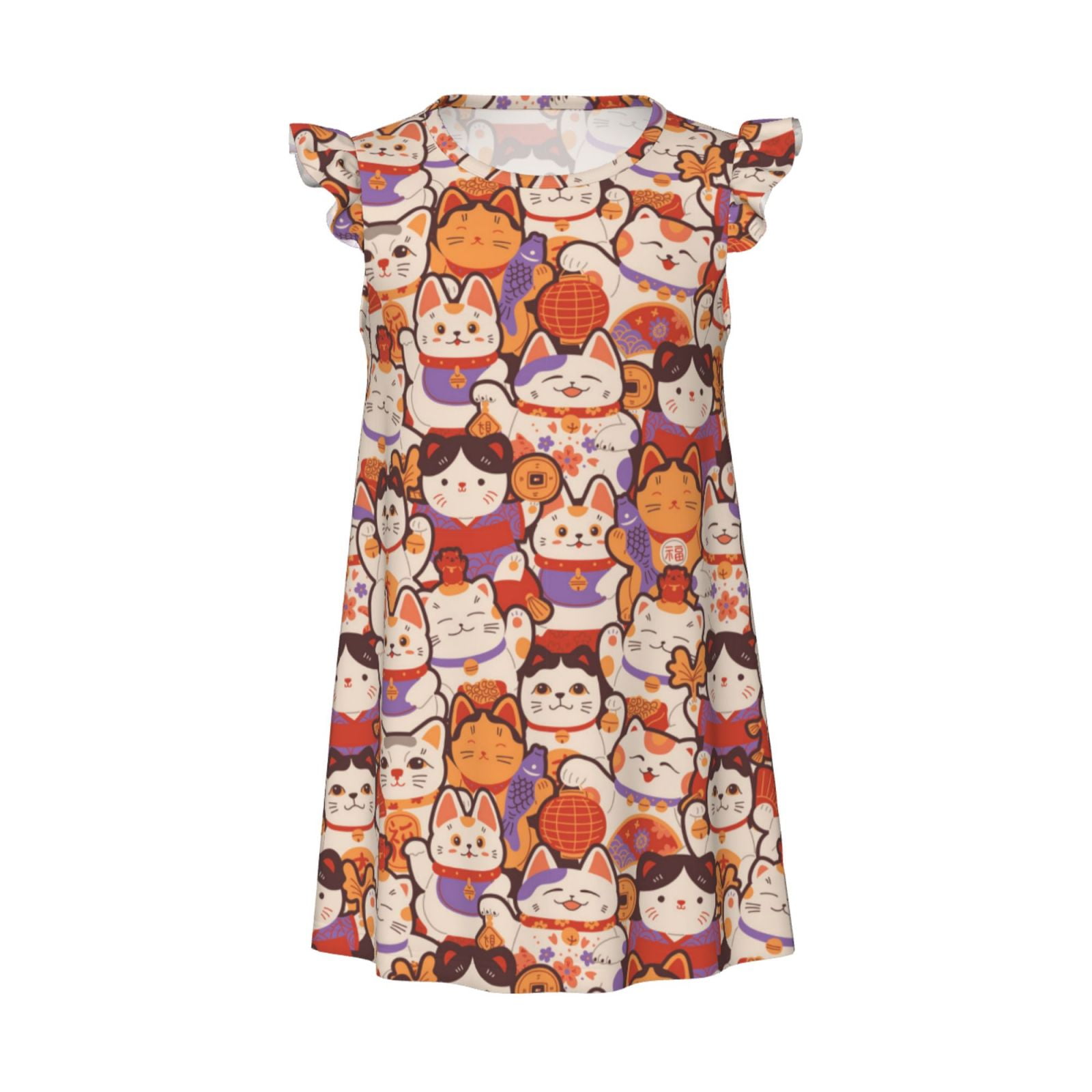 Maneki-Neko Cats Girls Nightgowns, Pajamas for Girls, Soft Flutter ...