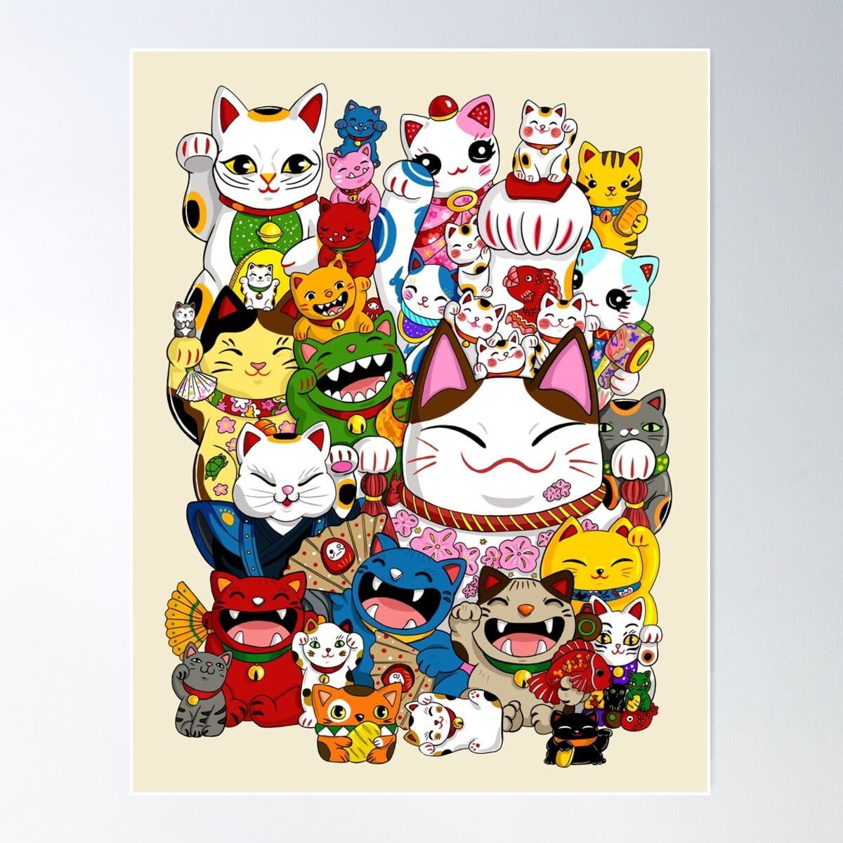 Maneki Neko (Lucky Cat) Collection Poster Wall Art, Modern Wall Decor ...
