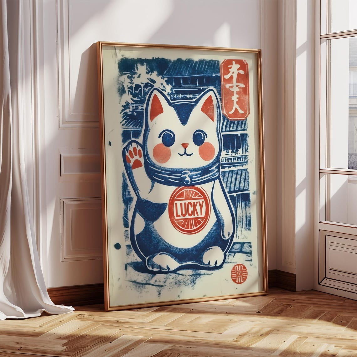 Maneki Neko Lucky Cat Gift For Home Japanese Fortune Cat Wall Art ...