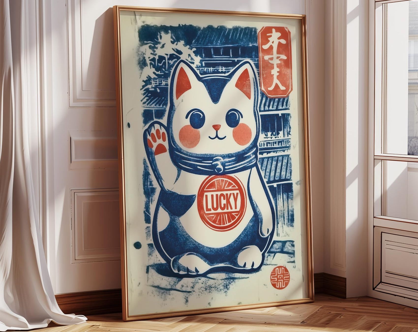 Maneki Neko Lucky Cat Gift for Home | Japanese Fortune Cat Wall Art ...
