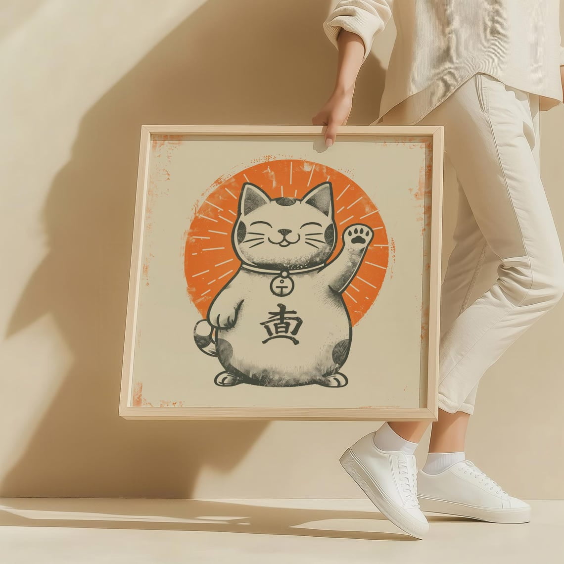 Maneki Neko Lucky Cat Print Vintage Japanese Fortune Poster Retro ...