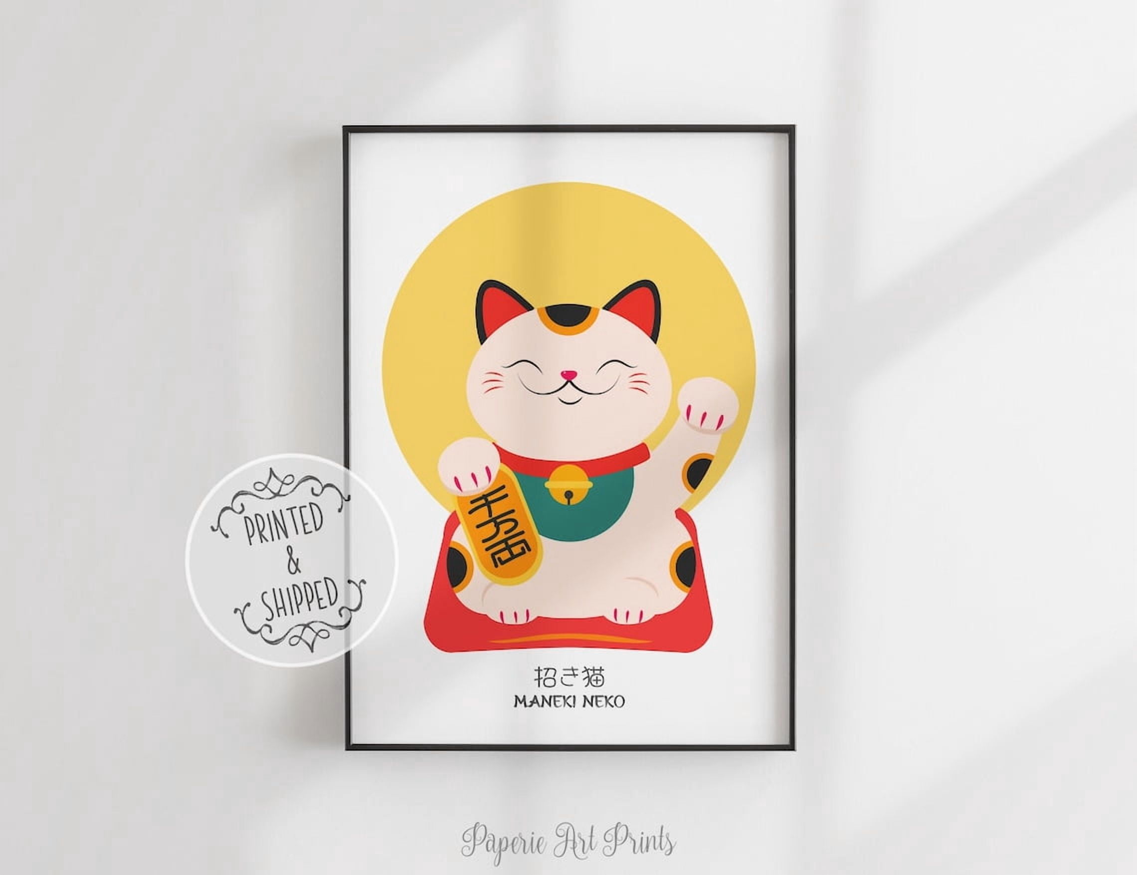 Maneki Neko Print, Lucky Cat Wall Art, Wall Decor, Japanese Print ...
