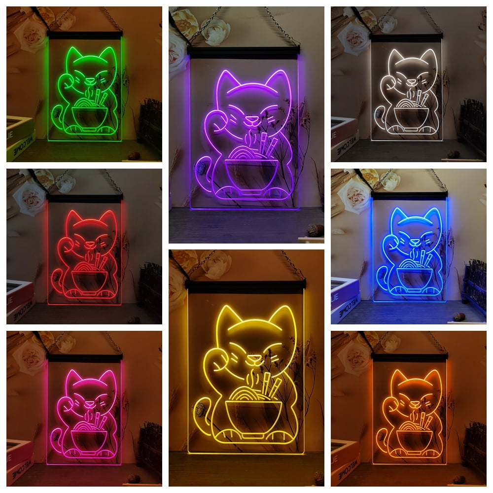 Maneki Neko Ramen Luck Cat Vintage LED Neon Sign-Posters,3DCarving,Wall ...