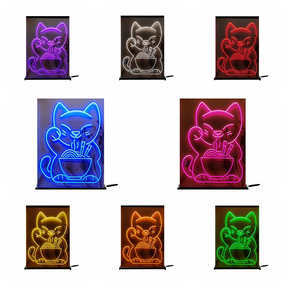 Maneki Neko Ramen Luck Cat Vintage LED Neon Sign-Posters,3DCarving,Wall ...