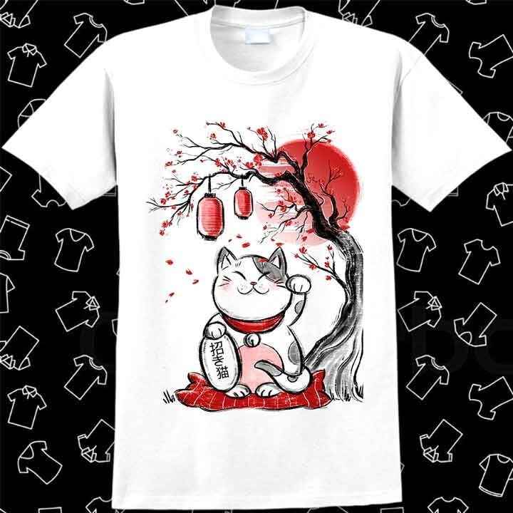 Maneki Neko Sakura Tree Drawing Art T Shirt 1081 - Walmart.com