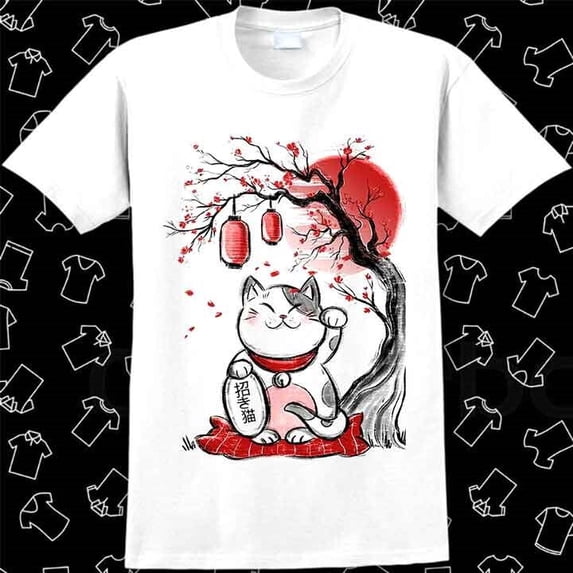 Maneki Neko Sakura Tree Drawing Art T Shirt 1081 - Walmart.com