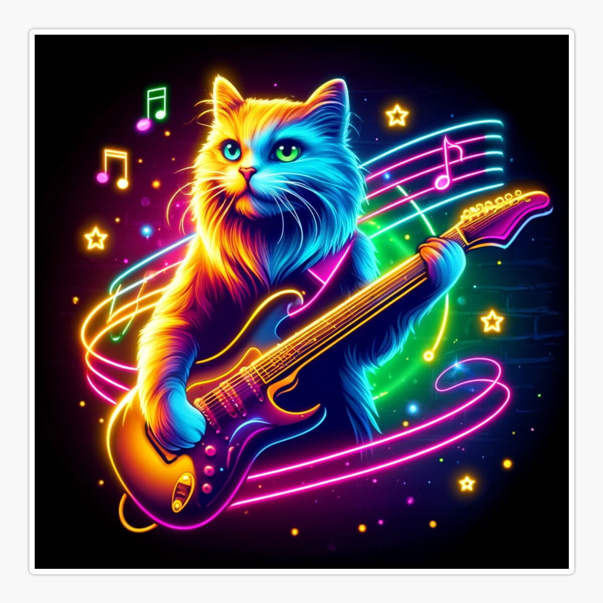 Maneki Neon Dj Kitty Sticker, Phone Decal Water Bottle Stickers Car ...