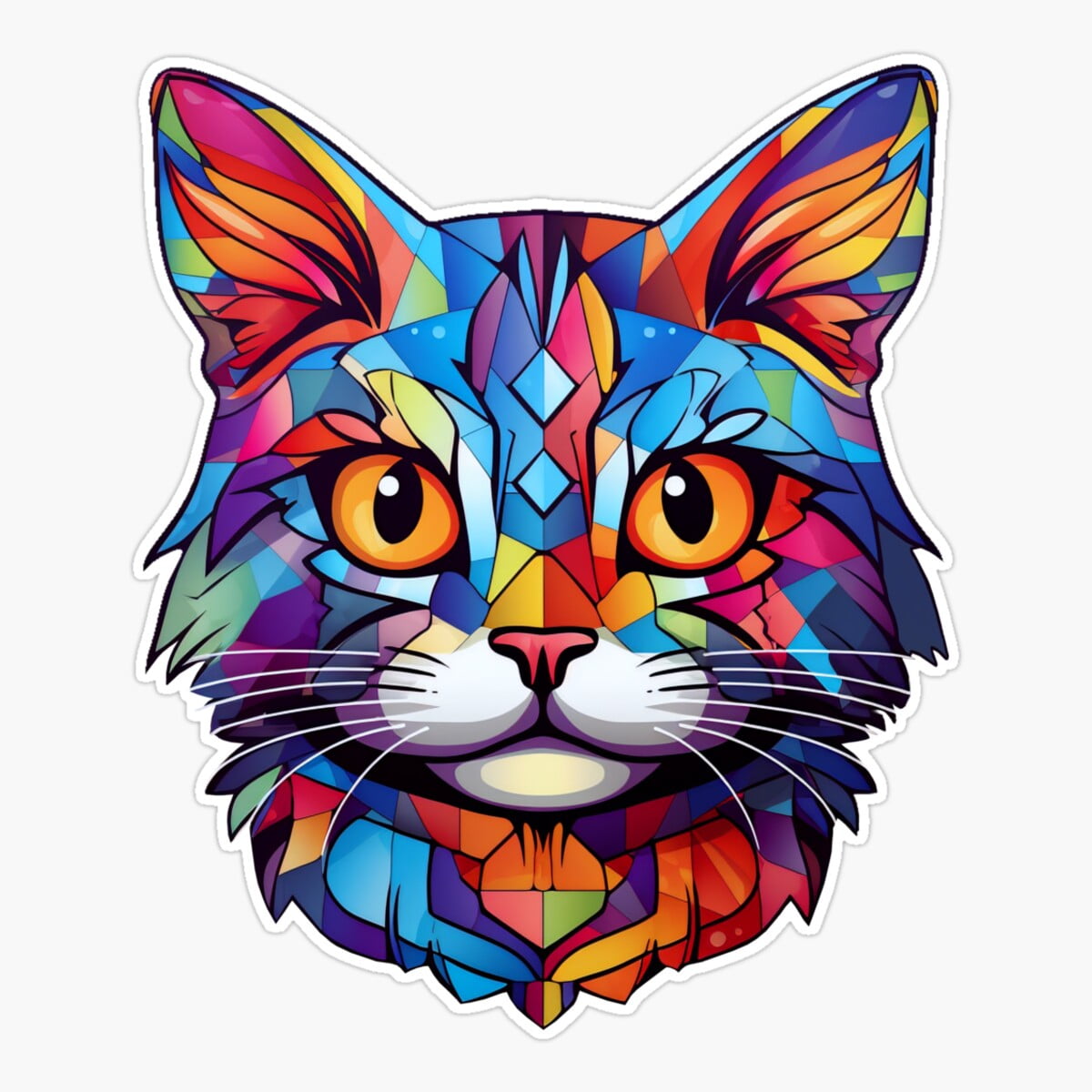 Maneki Neon Geometric Cat Head Sticker, Phone Decal Water Bottle ...