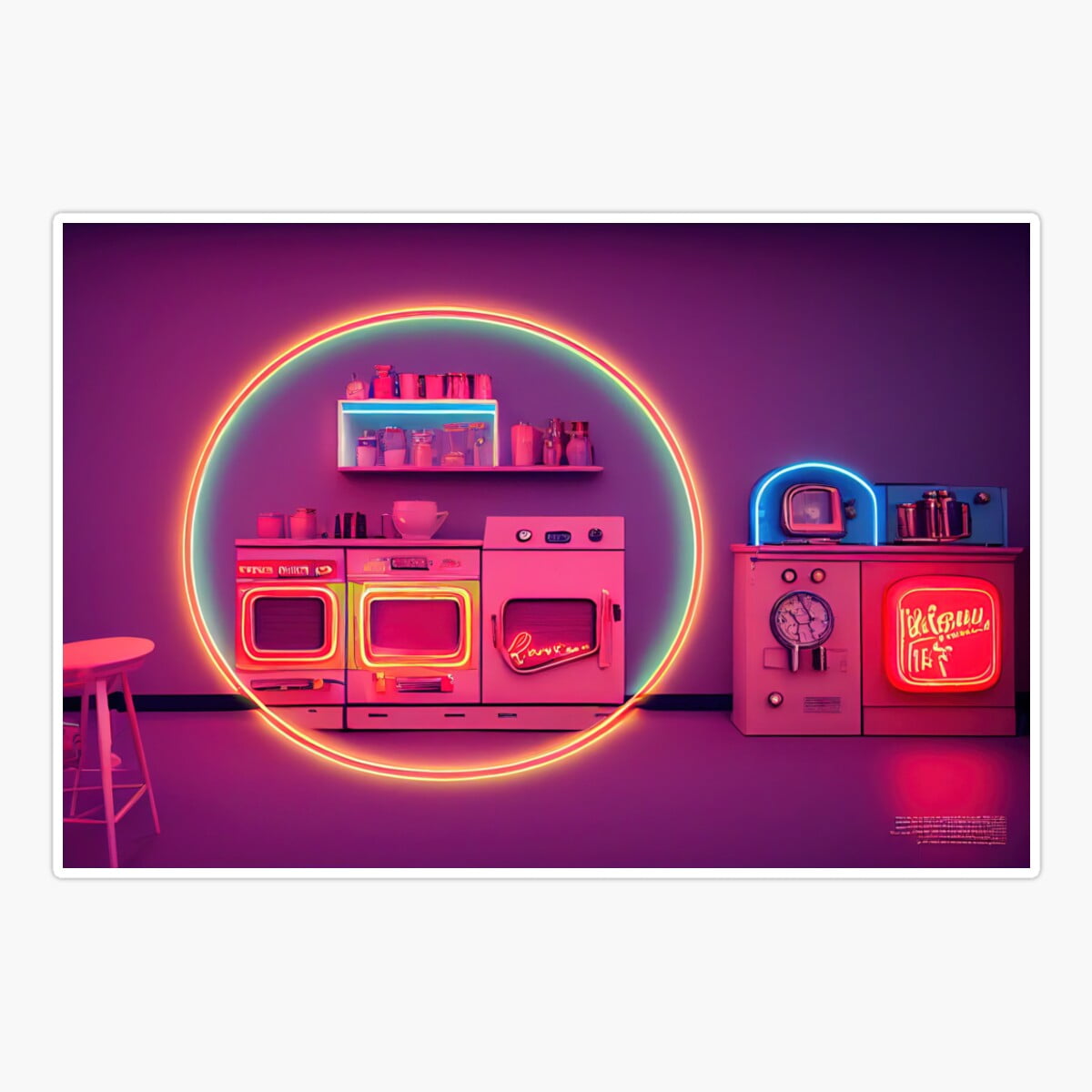 Maneki Neon Kitchen Retro Illustration Sticker, Phone Decal Water ...