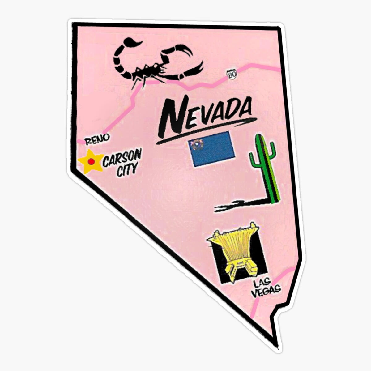 Maneki Nevada Tourist Map Sticker, Phone Decal Water Bottle Stickers ...