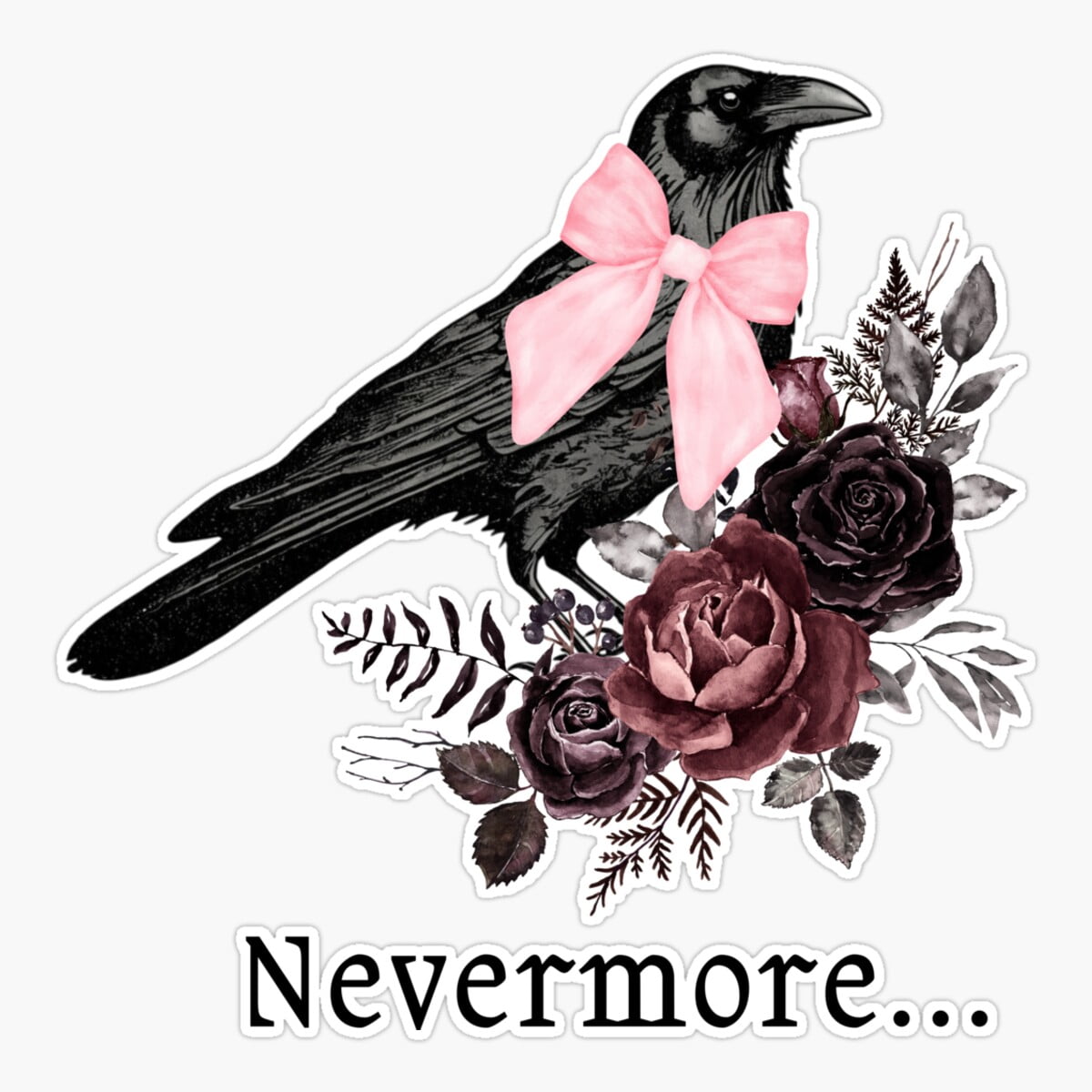 Maneki Nevermore Gothic Raven With Pink Bow Coquette Er, Phone Decal ...