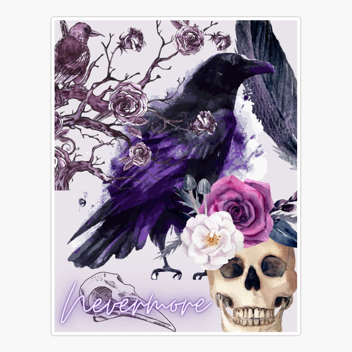 Maneki Nevermore Neon Raven Elevated Halloween Art Sticker, Phone Decal ...