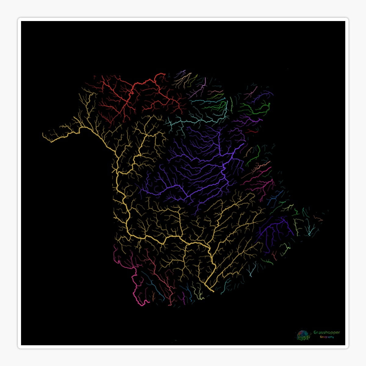 Maneki New Brunswick River Basin Map In Rainbow Colours With Black ...
