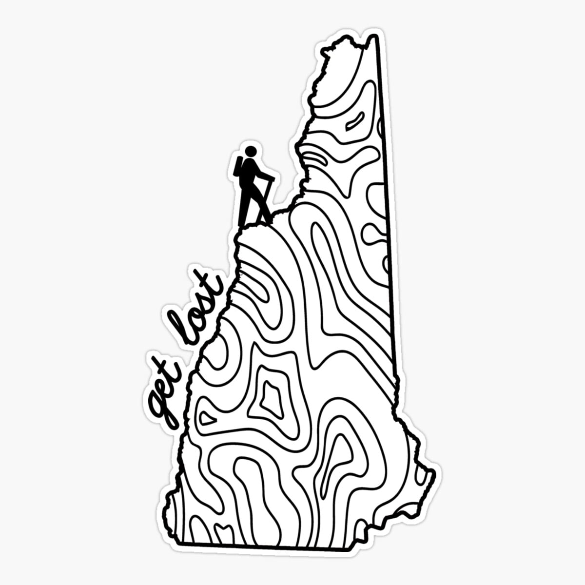 Maneki New Hampshire Hike State Hiking Map Get Lost Hiker Camping Shirt ...