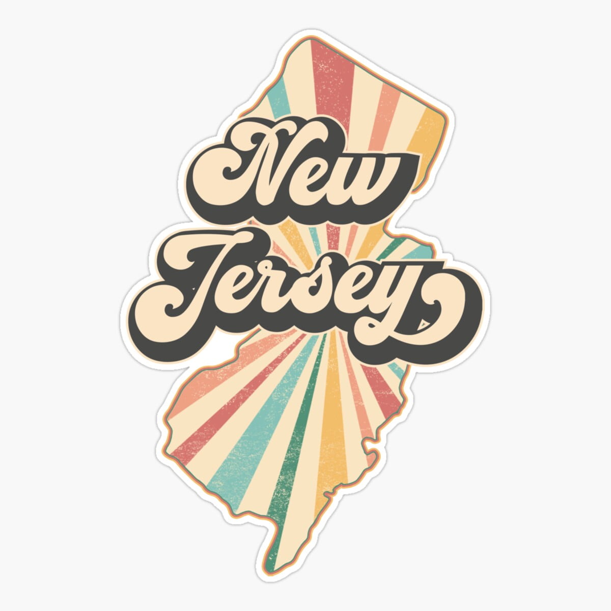 Maneki New Jersey Fan Retro State, Vintage Groovy New Jersey Map ...