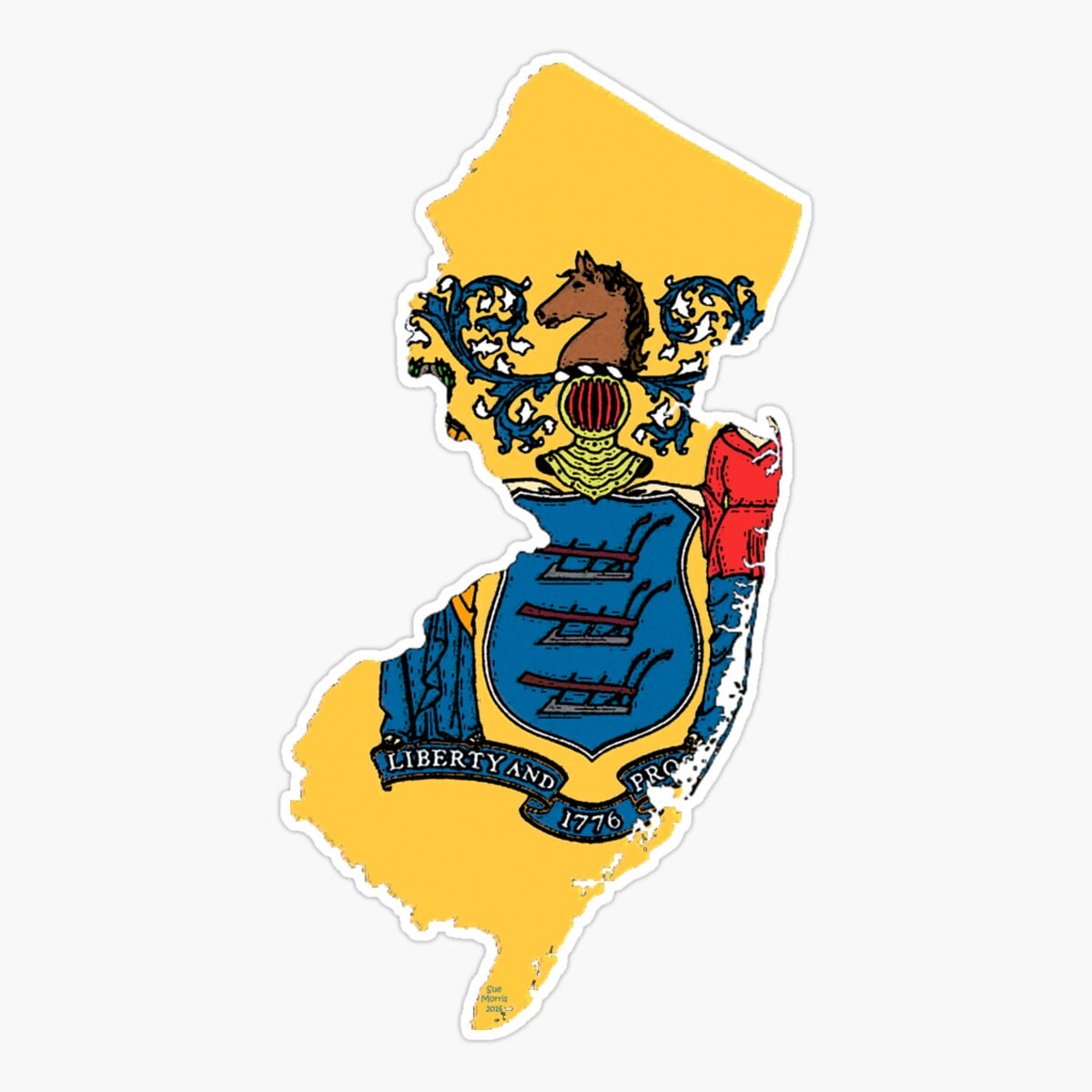 Maneki New Jersey Map With New Jersey State Lag Sticker, Phone Decal ...