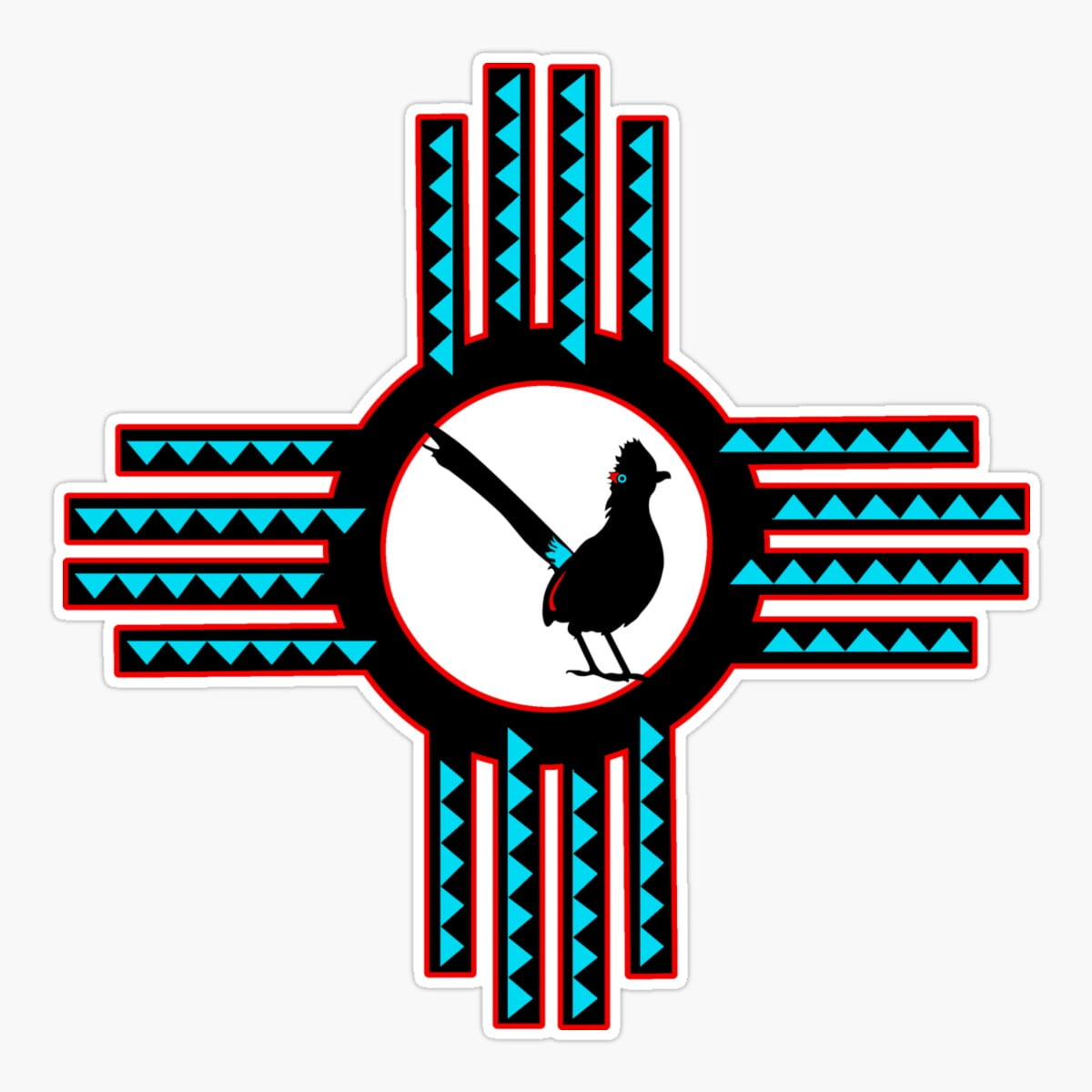 Maneki New Mexico Zia Symbol With Roadrunner In Red And Turquoise ...