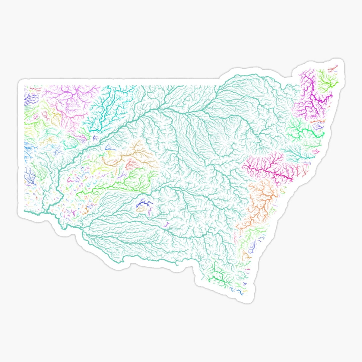 Maneki New South Wales River Basin Map In Rainbow Colours With White ...