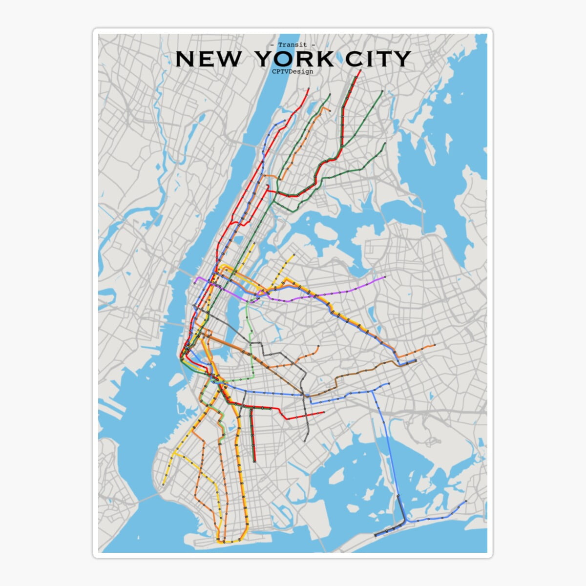 Maneki New York City Transit Map Sticker, Phone Decal Water Bottle ...