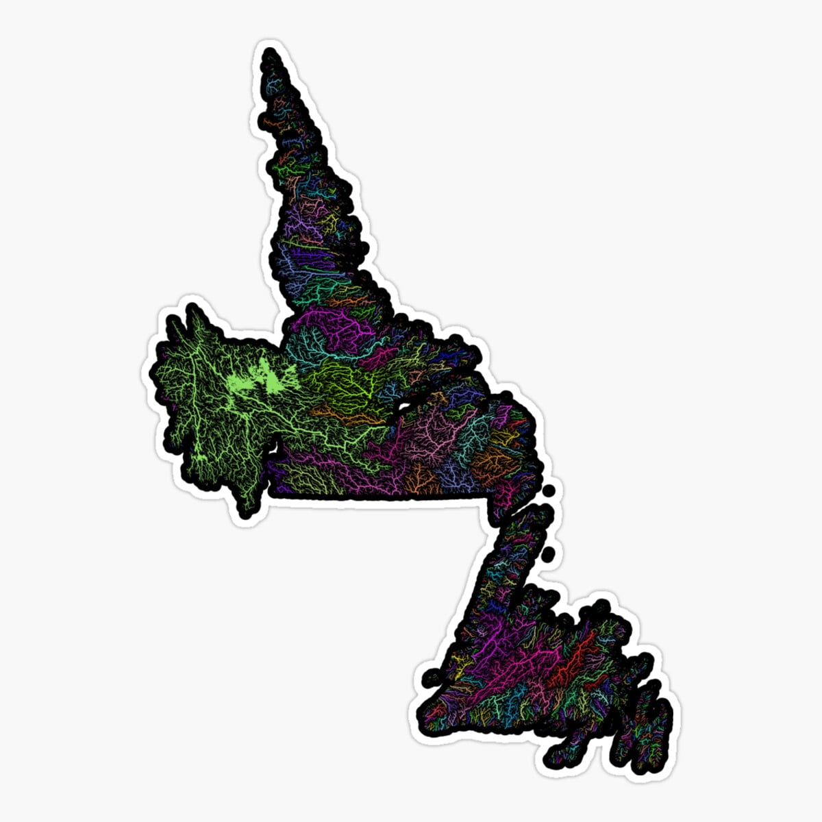 Maneki Newoundland And Labrador River Basin Map In Rainbow Colours With ...