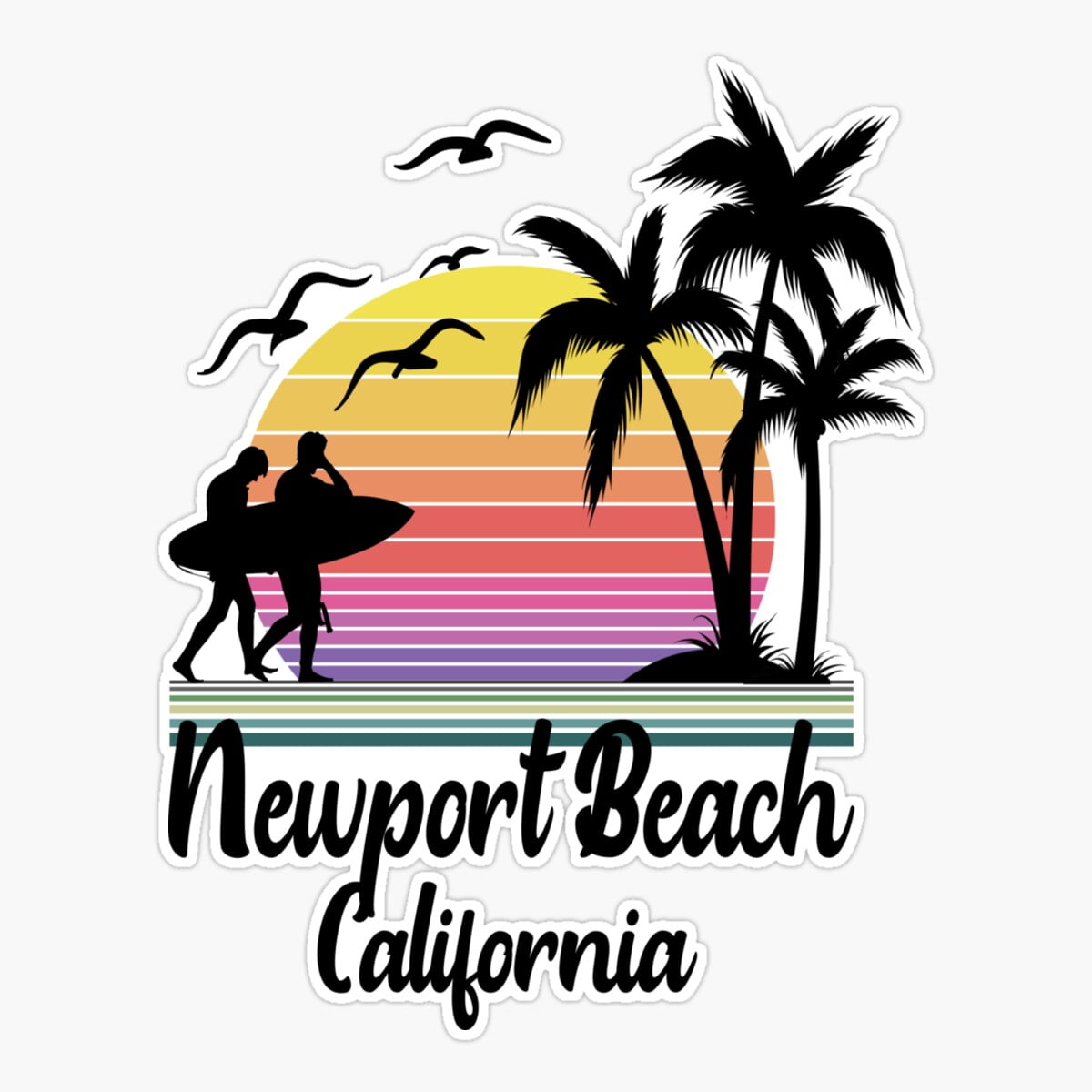 Maneki Newport Beach California Seaside Retro Sunset Sticker, Phone ...