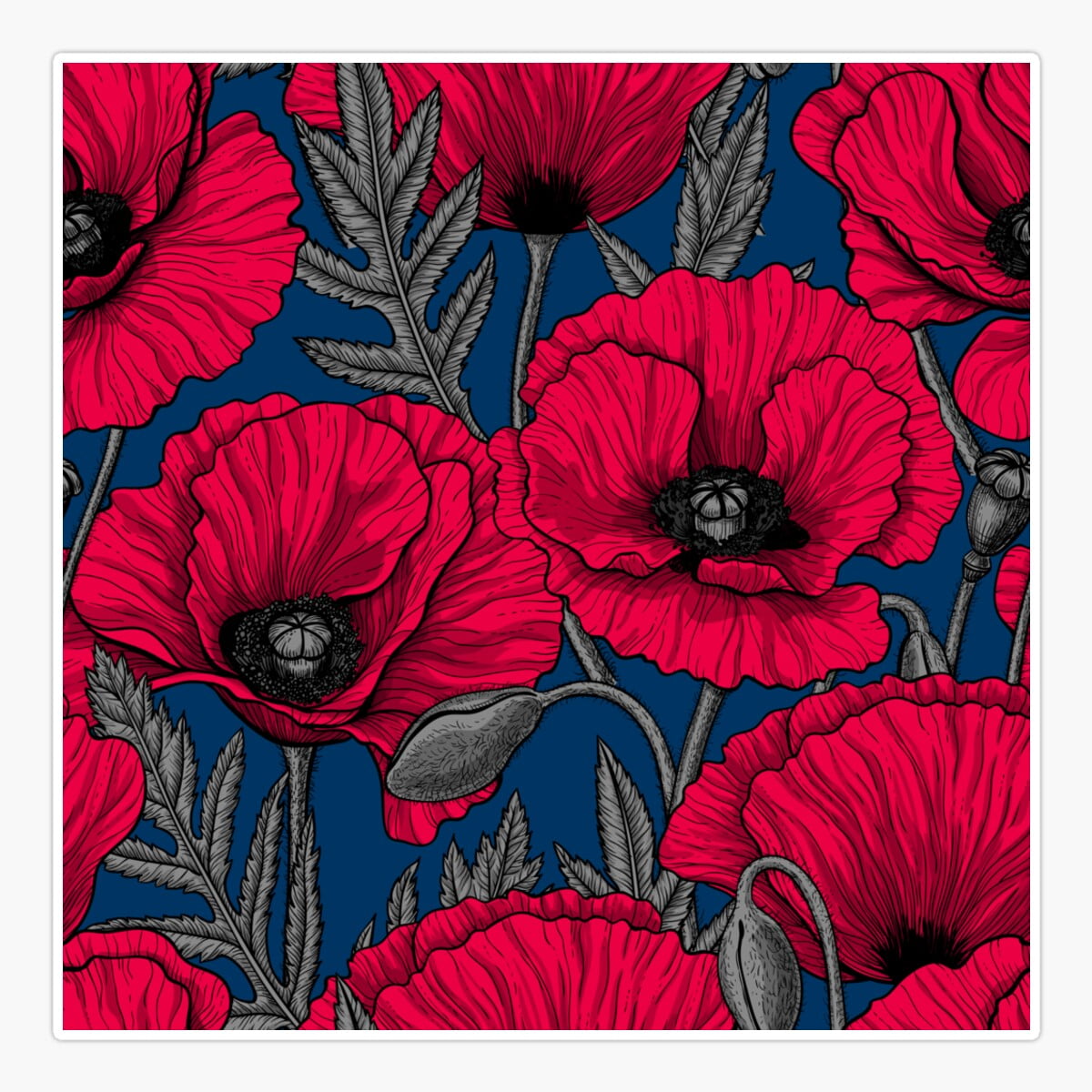 Maneki Night Poppy Garden Sticker, Phone Decal Water Bottle Stickers ...