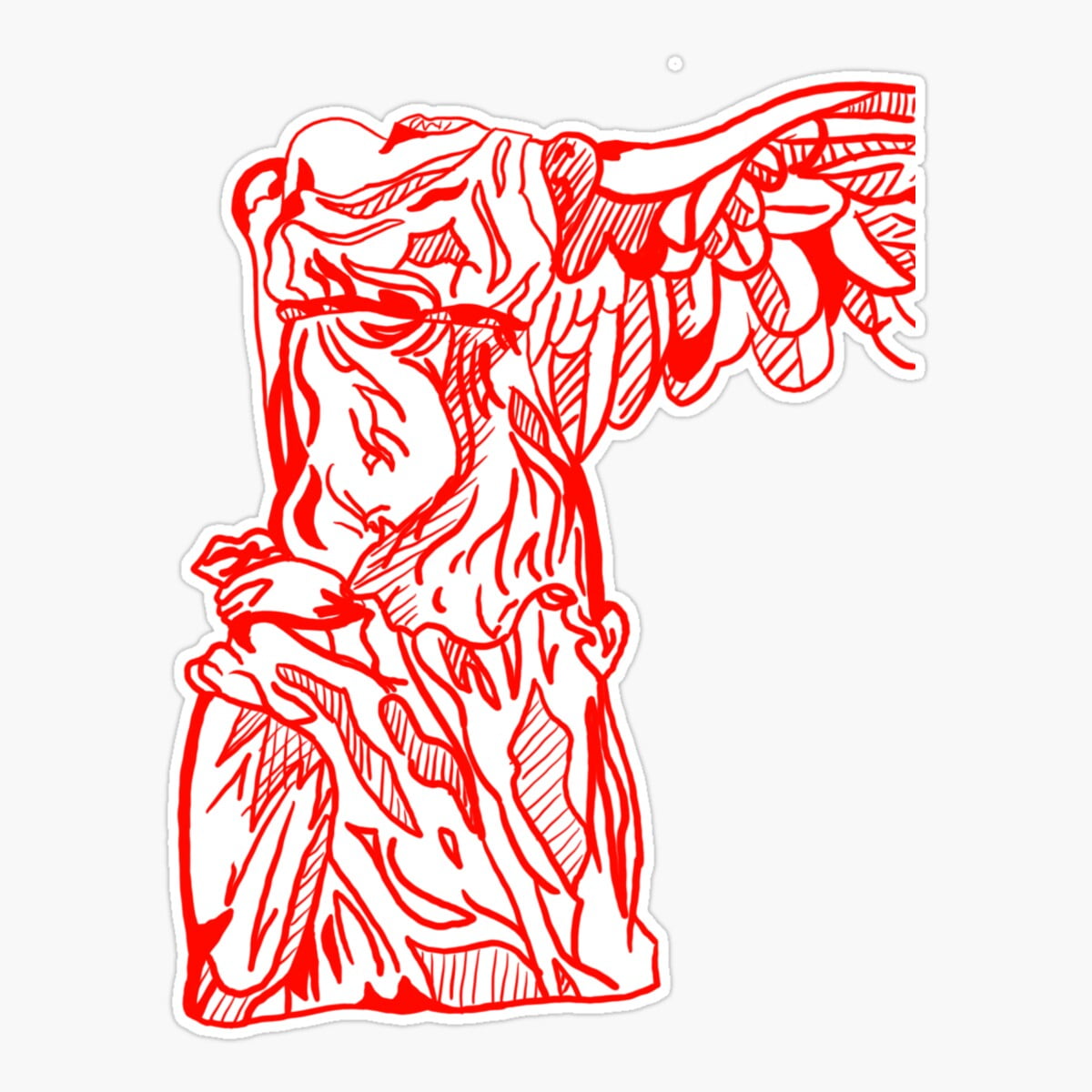 Maneki Nike Of Samothrace Winged Statue Line Art Sticker, Phone Decal ...