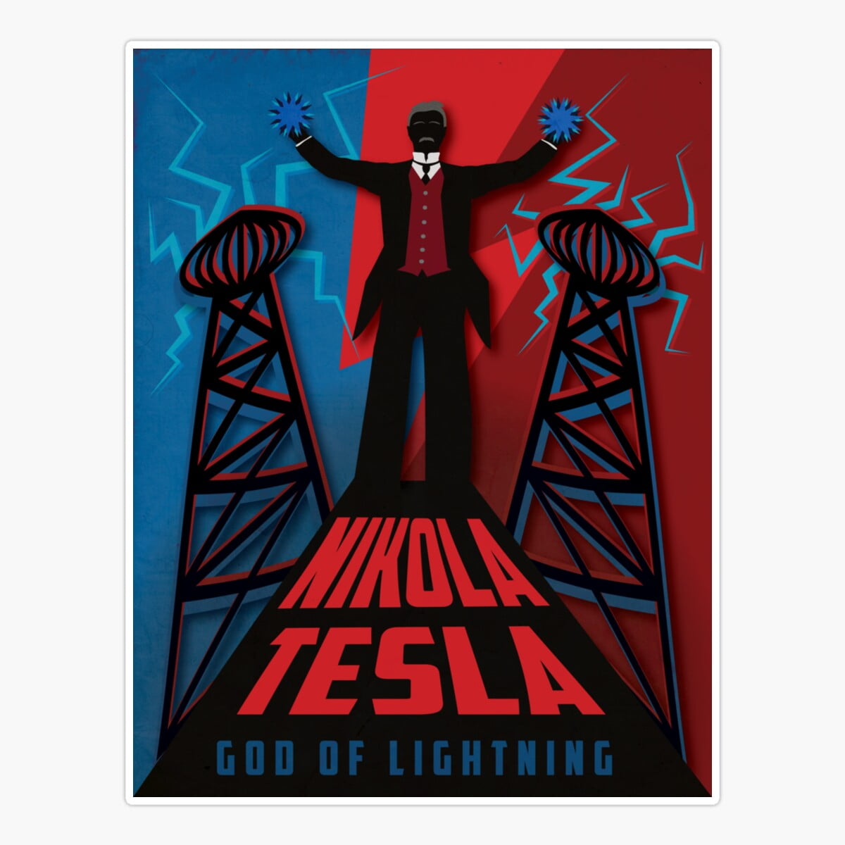 Maneki Nikola Tesla: God Of Lightning Sticker, Phone Decal Water Bottle ...