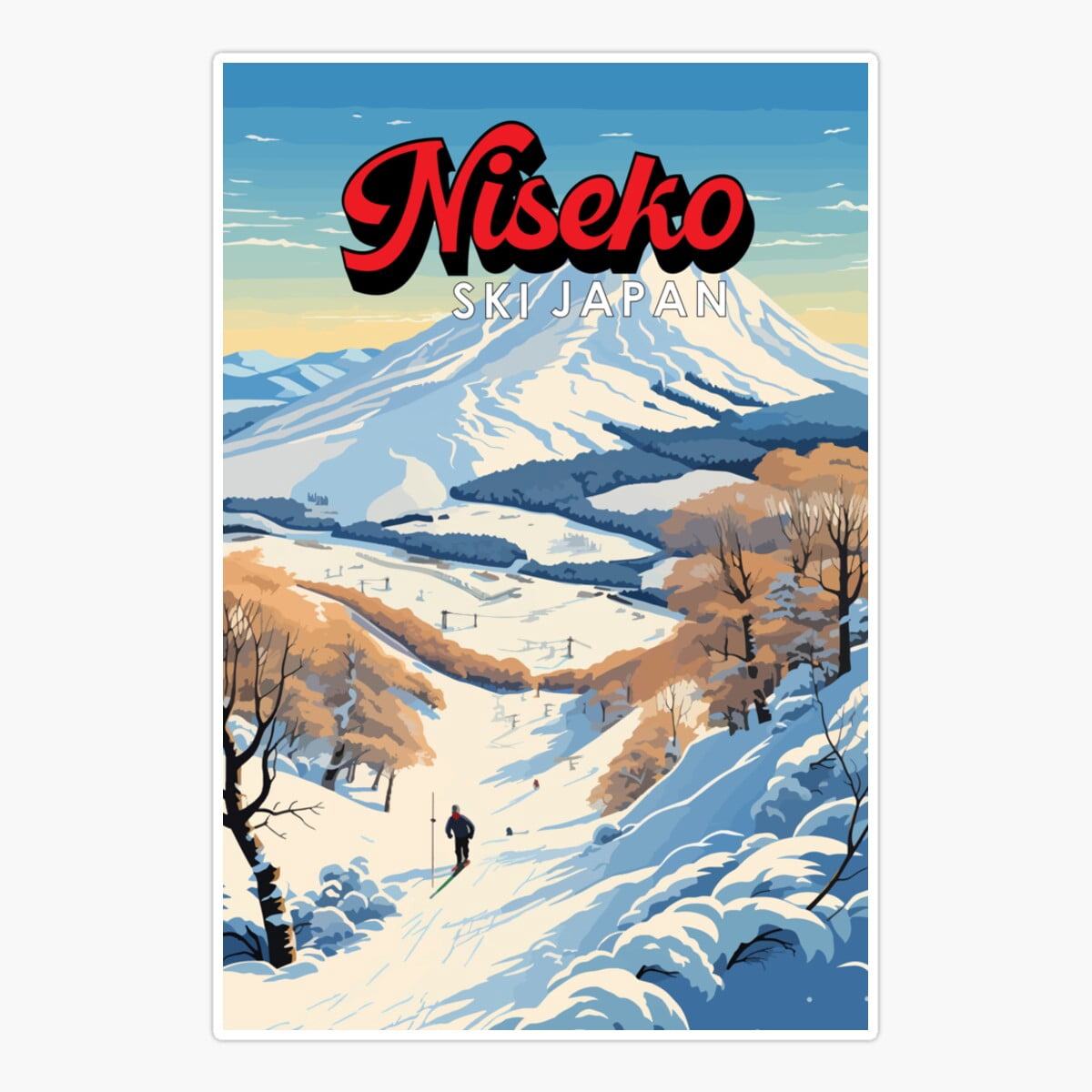 Maneki Niseko Hokkaido Japan Winter Travel Art Vintage Sticker, Phone ...