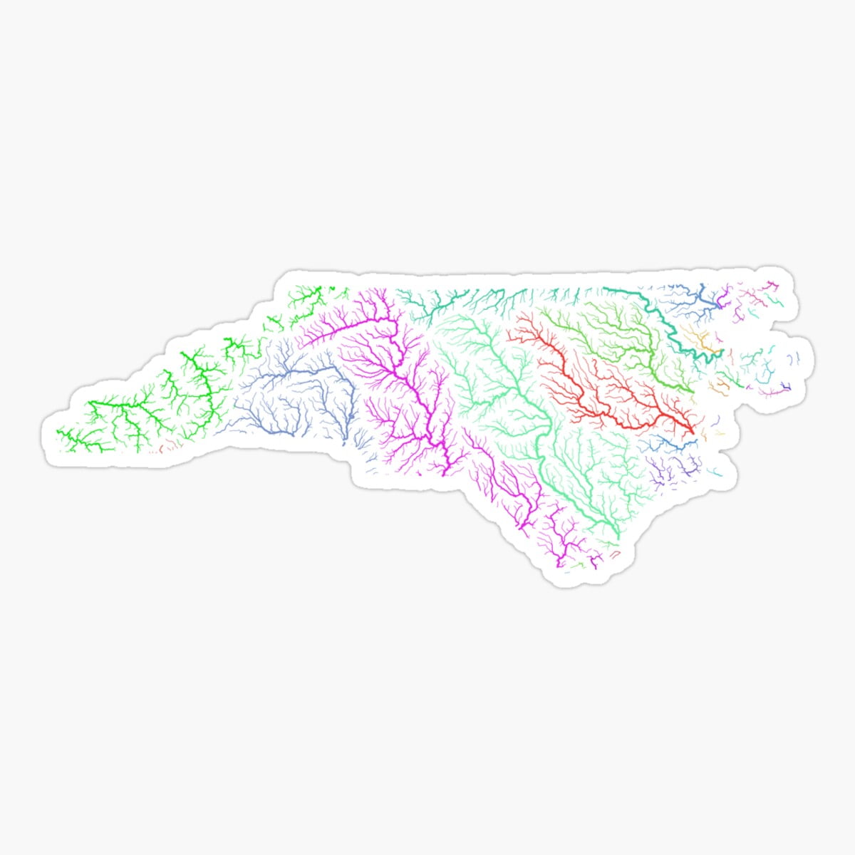 Maneki North Carolina River Basin Map In Rainbow Colours With White ...