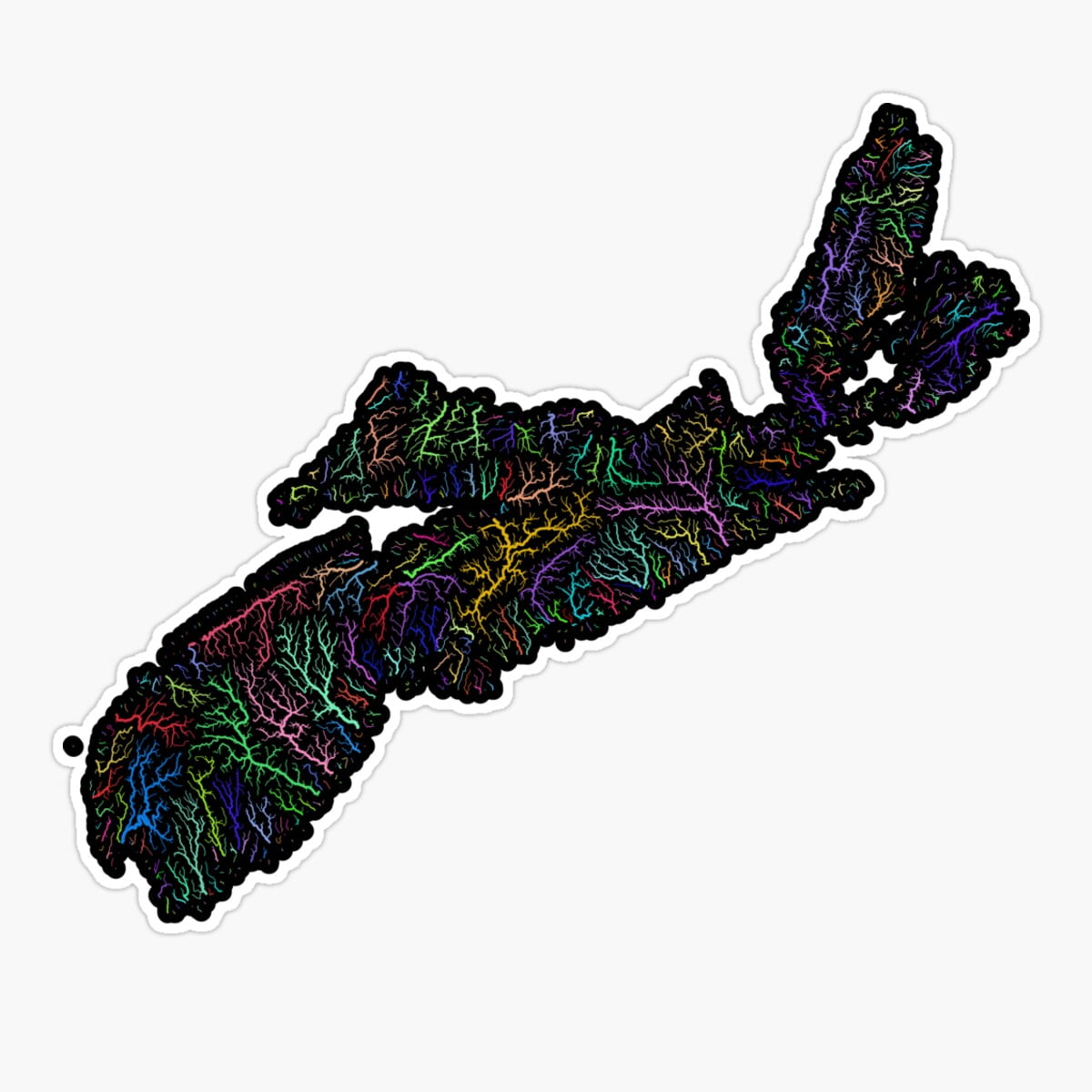 Maneki Nova Scotia River Basin Map In Rainbow Colours With Black ...