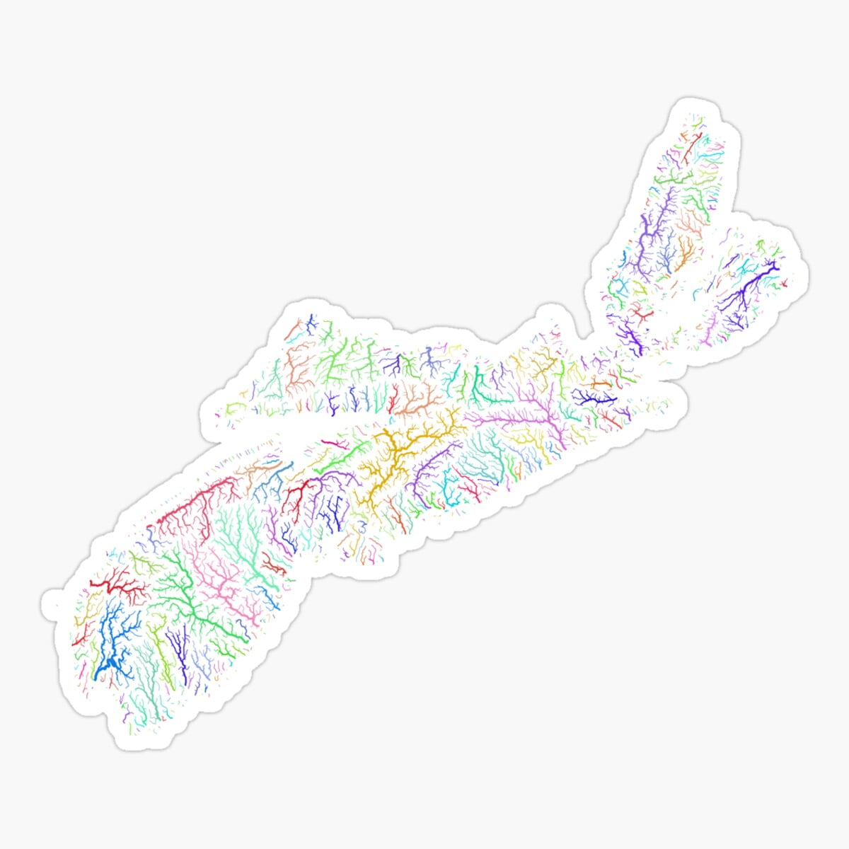 Maneki Nova Scotia River Basin Map In Rainbow Colours With White ...