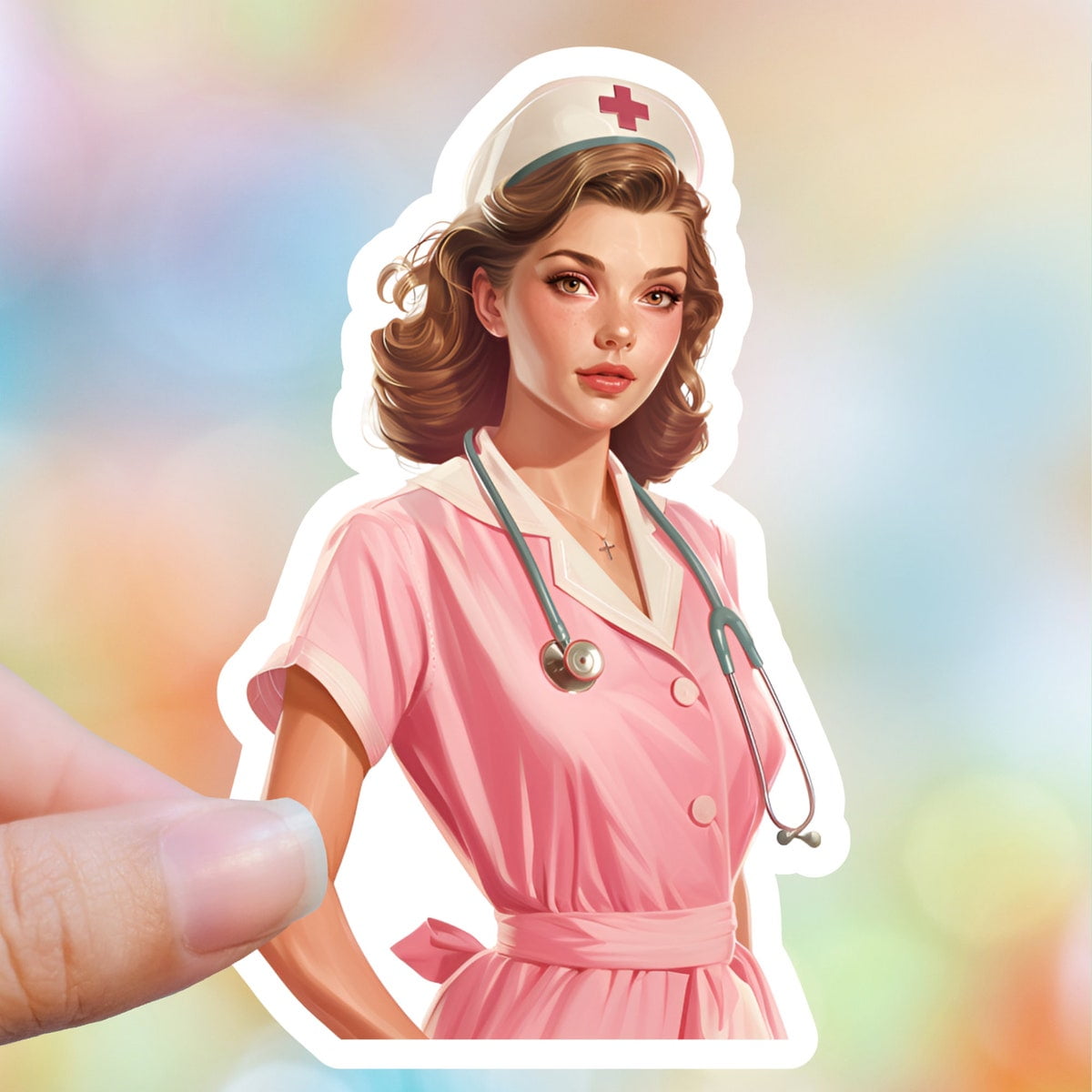 Maneki Nurse Sticker Pink Nurse Medical Doctor Medical Student Ems Vintage Nurse Pink Sticker ...