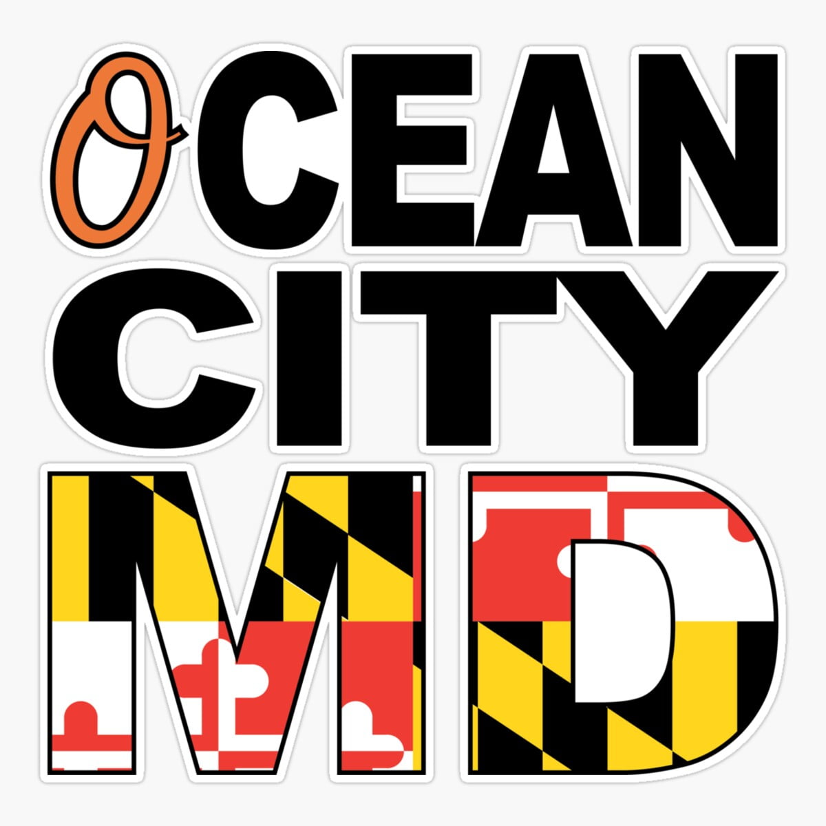 Maneki O'Cean City Maryland W/Flag Sticker, Phone Decal Water Bottle ...